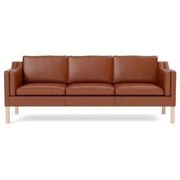 Fredericia Mogensen 2213 Sofa, eiche hell geölt / leder cera 905 russet brown