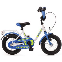 Kinderfahrrad Bachtenkirch "12" Kinderfahrrad "POLIZEI" kristall-weiß/blau/neon" Gr. 23, weiß (kristallweiß, blau, blau), Fahrräder, Kinder, 23cm, 12 Zoll (30,48cm)