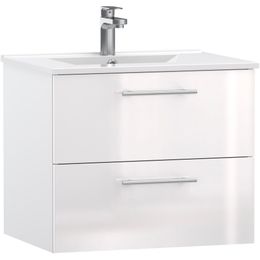 Waschtisch Welltime "Athen Badezimmerschrank mit Softclose Funktion WC Bad 60 cm" Waschtische Gr. eckig, weiß Waschplatz mit 2 Schubladen und Waschbecken Badmöbel Unterschrank