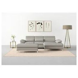 Sit & More Ecksofa SIT & MORE "Cabrio L-Form, mit Sitztiefenverstellung, Arm- und Kopfteilverstellung", grau (hellgrau), B:295cm H:87cm T:180cm, Sofas, 2 Nierenkissen, Federkern, optional Bettfunktion und Stauraum