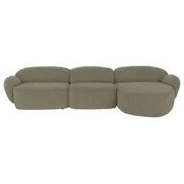 Ecksofa furninova "Bubble, Mega Designsofa mit hochwertiger Detailverarbeitung, L-Form" Sofas Gr. B/H/T: 337cm x 80cm x 104cm, Velourstoff grob ALICE, Recamiere rechts, beige sehr komfortabel durch Memoryschaum, im skandinavischen Design