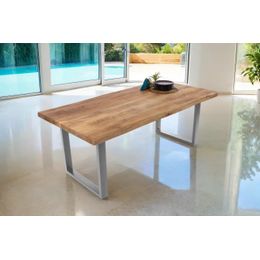 Esstisch Baumkante 200 x 100 cm Mangoholz Rough U-Gestell silber CALI