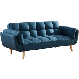 Vente-unique - Schlafsofa Klappsofa 3-Sitzer - Stoff - Blau - loeline