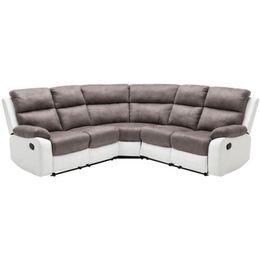 Vente-unique - Relaxsofa Ecksofa - Microfaser & Kunstleder - Grau & Weiß - tolzano