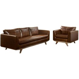 Vente-unique - Couchgarnitur Leder 3+1 - Braun - alegan