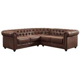 Vente-unique - Ecksofa - Microfaser - Vintage-Look - chesterfield