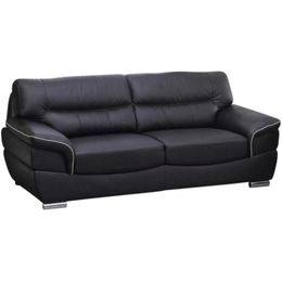 Vente-unique - Ledersofa 3-Sitzer - Schwarz - thibault