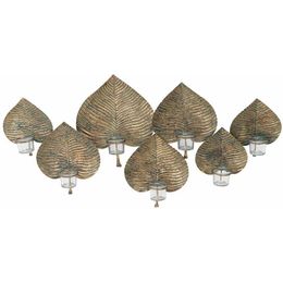 Boltze Gruppe - Wanddeko Kerzenhalter Wohnzimmer Landhaus Wanddeko Deko Kerzenhalter für die Wand, 7x Windlicht, Blätter Form, Eisen, LxBxH 11x87x43