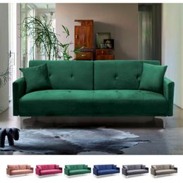 MODUS SOFÀ Modus Sofà - Modernes 3-Sitzer-Schlafsofa im Clic-Clac-Design aus Villolus-Samtstoff Farbe: Dunkel Grün