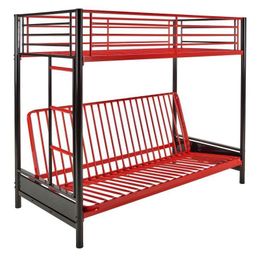 Hochbett mit Schlafsofa - 90 x 190 cm - Metall - Rot & Schwarz - modulo v