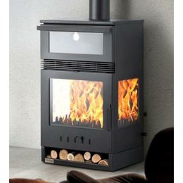 EEK A+ Kaminofen mit Backfach Panoramakamin Dreiseitig Glas 3 Scheiben Teba TKS 15 Verglast 3 Seiten Holzofen 12,8 kW Kamin Ofen Holz Holzherd