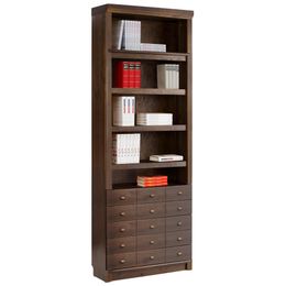 Bücherregal Home Affaire "Soeren", braun (dunkelbraun), B:80cm H:220cm T:29cm, Regale, aus massiver Kiefer, in 2 Höhen, Tiefe 29 cm, mit 5 Schubkästen