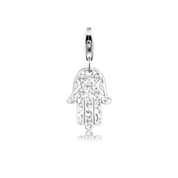 Charm-Einhänger NENALINA "Hamsa Hand Ornament Kristall 925 Silber" Charms Gr. mit Steinen, silberfarben (silber, weiß) Damen