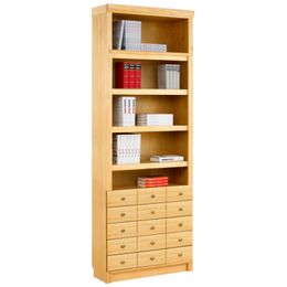 Bücherregal Home Affaire "Soeren", beige (gelaugt, geölt), B:80cm H:220cm T:29cm, Regale, aus massiver Kiefer, in 2 Höhen, Tiefe 29 cm, mit 5 Schubkästen