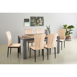 Essgruppe Home Affaire "Bergamo Tisch Stühle Speisezimmer Bestseller", beige (creme, creme, schwarz), B:160cm H:75cm T:88,5cm, FSC-zertifizierter Holzwerkstoff, Melamin, Polyurethan, Polyester, Sitzmöbel-Sets, moderne 7-tlg Tischgruppe, Unser Bestpreis