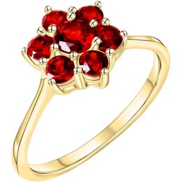 Fingerring Firetti "Schmuck Geschenk Gold 333 Damenring Blume" Fingerringe Gr. 56, Gelbgold 333, 2mm, bunt (gelbgoldfarben, dunkelrot, dunkelrot) Damen mit Granat