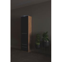 Kleiderschrank Priess "Schrank Garderobe Wäscheschrank Barcelona in 5 Breiten" Schränke Gr. B/H/T: 48cm x 193cm x 36cm, Türanschlag rechts, mit Beleuchtung,, braun (eichefarben artisan, schwarz) viel Stauraum, geräumige Schubkästen, mit Spiegel, MADE IN GERMANY