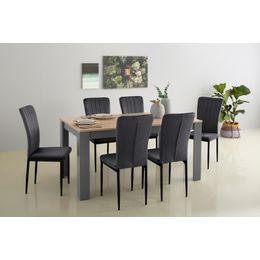 Essgruppe Home Affaire "Bergamo Tisch Stühle Speisezimmer Bestseller", grau (grau, grau, schwarz), B:160cm H:75cm T:88,5cm, FSC-zertifizierter Holzwerkstoff, Melamin, Polyurethan, Polyester, Sitzmöbel-Sets, moderne 7-tlg Tischgruppe, Unser Bestpreis