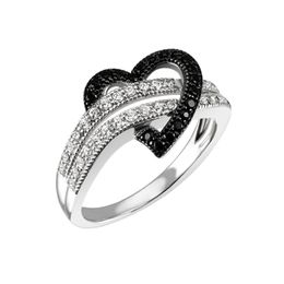 Fingerring Firetti "Schmuck Geschenk Silber 925 Silberring Herz" Fingerringe Gr. 54, Silber 925 (Sterlingsilber), 2mm, weiß (silberfarben, schwarz, kristallweiß, schwarz) Damen mit Zirkonia (synth.)