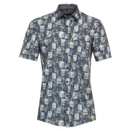 Kurzarmhemd Casamoda "Casamoda Freizeithemd Kurzarm Print", Herren, Gr. L, Normalgrößen, blau (dunkelblau), 100% Baumwolle, bedruckt, comfort fit, Hemden