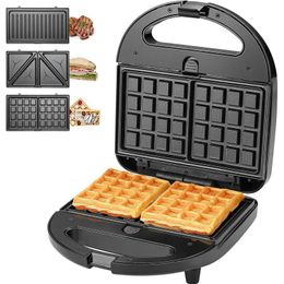 Multifunktions-Waffeleisen, Croque Monsieur, Grill und Waffeleisen 3 in 1, hohe Leistung von 750 w, Schwarz - Koticidsin