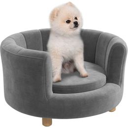 PawHut - Hundesofa Hundecouch, Waschbarer Bezug, Haustiersofa mit Rückenlehne und Holzbeine, Katzensofa, für kleine Hunde unter 4,5 kg, Grau