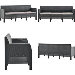 vidaXL 3-Sitzer Gartensofa mit Kissen Anthrazit pp Rattan - Gartensofa - Gartensofas - Home & Living - Anthrazit