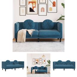 Sofa mit Kissen 2-Sitzer Blau Samt - Sofas - Blau - The Living Store