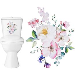 Lntyq - Blatt Blumen-Toilettenaufkleber, wasserdichter floraler Toilettendeckelaufkleber, abnehmbarer dekorativer Toilettensitzbezug,