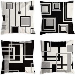 Lntyq 45 x 45 cm, 4er-Set, schwarz-weißer Kissenbezug, modernes geometrisches Muster, weicher, kurzer Plüsch, quadratischer Kissenbezug,