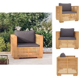 vidaXL - Gartensofaelemente - Living Gartensessel mit Dunkelgrauen Kissen Massivholz Teak - Grau