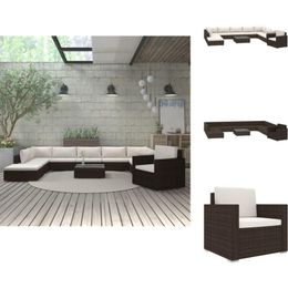 vidaXL - Gartenmöbel-Sets - Living 11-tlg. Garten-Lounge-Set mit Auflagen Poly Rattan Braun - Braun