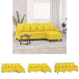 3-Sitzer-Sofa mit Hocker Hellgelb 180 cm Stoff - Sofas - Gelb - The Living Store