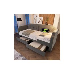 Polsterbett Sofabett 90x200 cm mit USB-Type-C Leselicht, Schlafsofa Tagesbett mit 2 Stauraum Schubladen, kinderbett Jugendbett Bettgestell mit