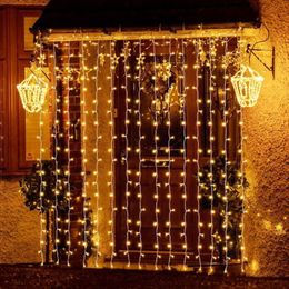 6m x 3m led Lichtervorhang Außen Weihnachten, Lichterkette Vorhang Innen mit 8 Modi und Memory, Weihnachtsbeleuchtung Outdoor Garten, Warmweiß