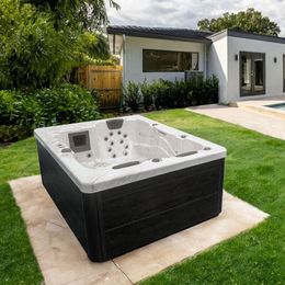 Home Deluxe - Outdoor Whirlpool white marble pure - 210 x 160 cm für 3 Personen Ausstattung: Pure Whirlpool Outdoor Saunaofen Holz