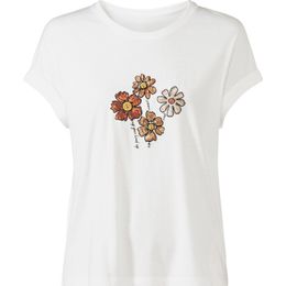 CR&Eacute;ATION L Damen Rundhalsshirt mit Pailletten-Bl&uuml;ten ecru Gr&ouml;&szlig;e 36