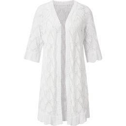 CR&Eacute;ATION L Damen Ajourstrickjacke mit gewellten Abschl&uuml;ssen wei&szlig; Gr&ouml;&szlig;e 40