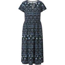 CR&Eacute;ATION L Damen Jerseykleid mit Gummizug auf Taillenh&ouml;he jeansblau-schwarz-bedruckt Gr&ouml;&szlig;e 42