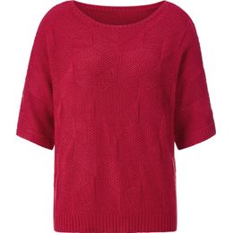 CR&Eacute;ATION L Damen Kurzarmpullover mit Rauten-Strickmuster rot Gr&ouml;&szlig;e 36