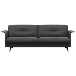 3-Sitzer FLEXLUX "Glow bequem und komfortabel durch hochwertigen Sitzaufbau, Designsofa" Sofas Gr. B/H/T: 224cm x 81cm x 91cm, Echtleder, Armlehnen in Walnuss, schwarz (deep schwarz) Skandinavisches Design, In hochwertiger Verarbeitung