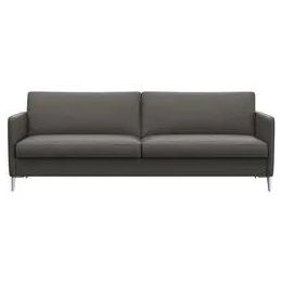 3-Sitzer FLEXLUX "Fiore, super Sitzkomfort durch Kaltschaum im Sitz" Sofas Gr. B/H/T: 214cm x 85cm x 92cm, Echtleder, grau (warm mineral) schmale Armlehnen, Füße Alu