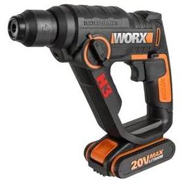 Akku-Bohrhammer WORX "WX390.1", bunt (schwarz, orange), B:7,6mm H:22,2mm L:25,9mm, Bohrmaschinen, 3-In-1, pneumatisches Hammerwerk, inkl. 2 Akkus & Ladegerät