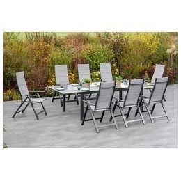 Garten-Essgruppe Merxx "Florenz" Sitzmöbel-Sets Gr. B/H/T: 63cm x 118cm x 73cm, Polyester, Dining Set, grau 8 Klappsessel, ausziehbarem Tisch