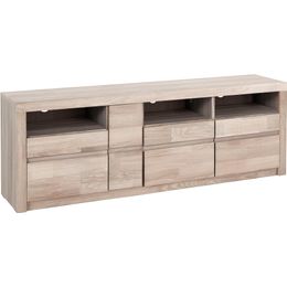 Lowboard Home Affaire "Silkeborg" Sideboards Gr. B/H/T: 160cm x 55cm x 35cm, Holzwerkstoff eichefarben weiß gekalkt (Korpsu) / Massivholz Eiche weiß gekalkt (Front), braun (eiche weiß gekalkt teilmassiv) Breite 160 cm