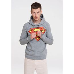 Kapuzensweatshirt logoshirt "DC – Superman Logo", Herren, Gr. L, grau (grau, meliert), 80% Baumwolle, 20% Polyester, unifarben, casual, normal, ohne Ausschnitt, Sweatshirts, mit Superhelden-Print