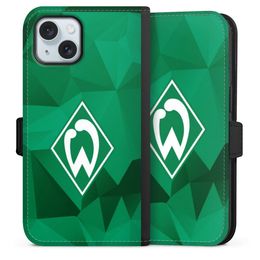 DeinDesign iPhone 15 Handy Klapph&uuml;lle Handyh&uuml;lle aus Kunst Leder schwarz Flip Case Camouflage Sv Werder Bremen Official Licensed Product Sideflip mit Lasche
