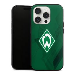 DeinDesign iPhone 15 Pro Handy Slim Case extra d&uuml;nn Silikon Handyh&uuml;lle schwarz H&uuml;lle Sv Werder Bremen Official Licensed Product Coat Of Arms Silikon Slim Case