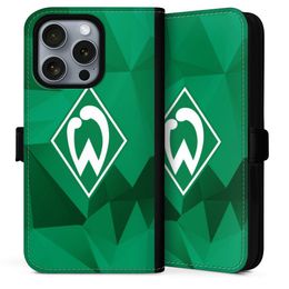 DeinDesign iPhone 16 Pro Max Handy Klapph&uuml;lle Handyh&uuml;lle aus Kunst Leder schwarz Flip Case Camouflage Sv Werder Bremen Official Licensed Product Sideflip mit 