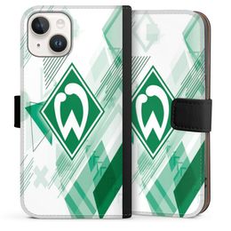 DeinDesign iPhone 14 Handy Klapph&uuml;lle Handyh&uuml;lle aus Kunst Leder schwarz Flip Case Official Licensed Product Sv Werder Bremen Muster Sideflip mit Lasche